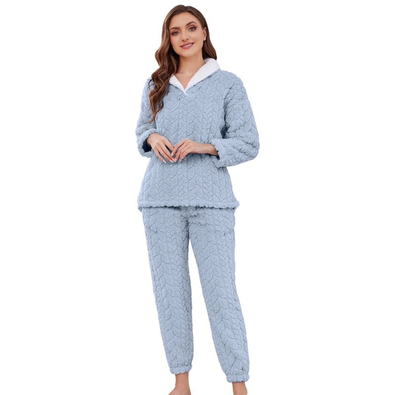 Heartnice Fluffy Pajamas set for Women Fleece Pullover 2 Piece Pjs Set ...