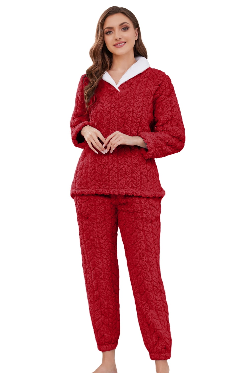 Heartnice Fluffy Pajamas set for Women Fleece Pullover 2 Piece Pjs Set ...