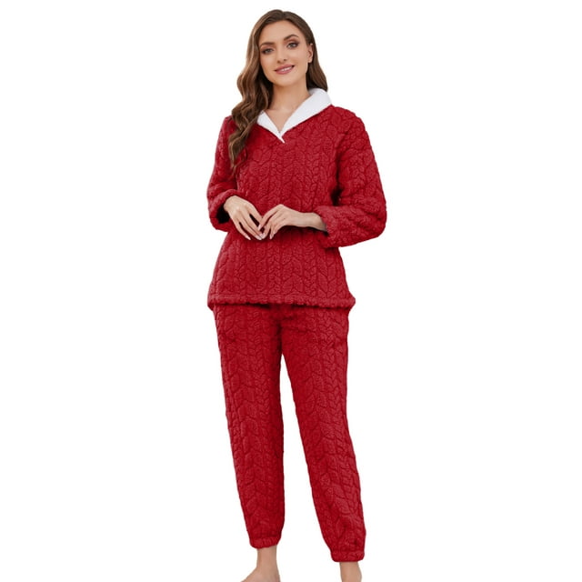 Heartnice Fluffy Pajamas set for Women Fleece Pullover 2 Piece Pjs Set ...