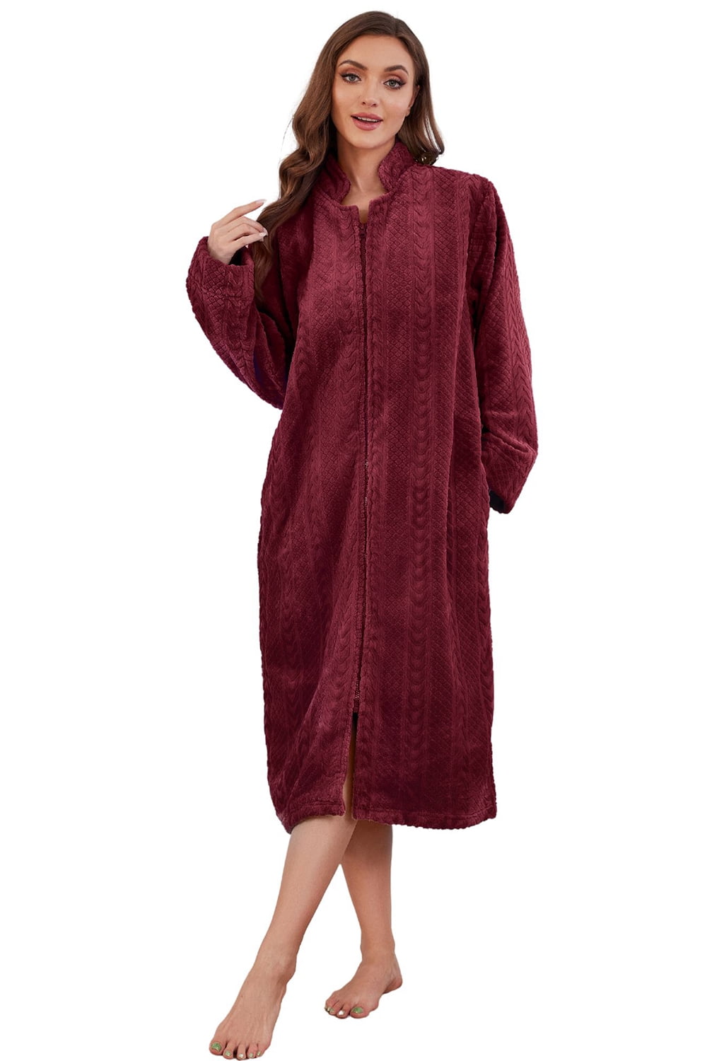 Heartnice Women Plush Zipper Robe, Long Fleece House Coat Nightgown ...
