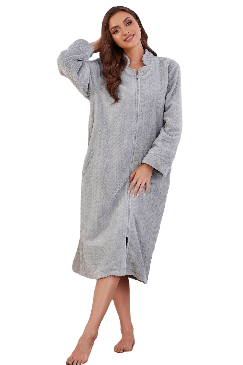 Heartnice Women Plush Zipper Robe, Long Fleece House Coat Nightgown ...