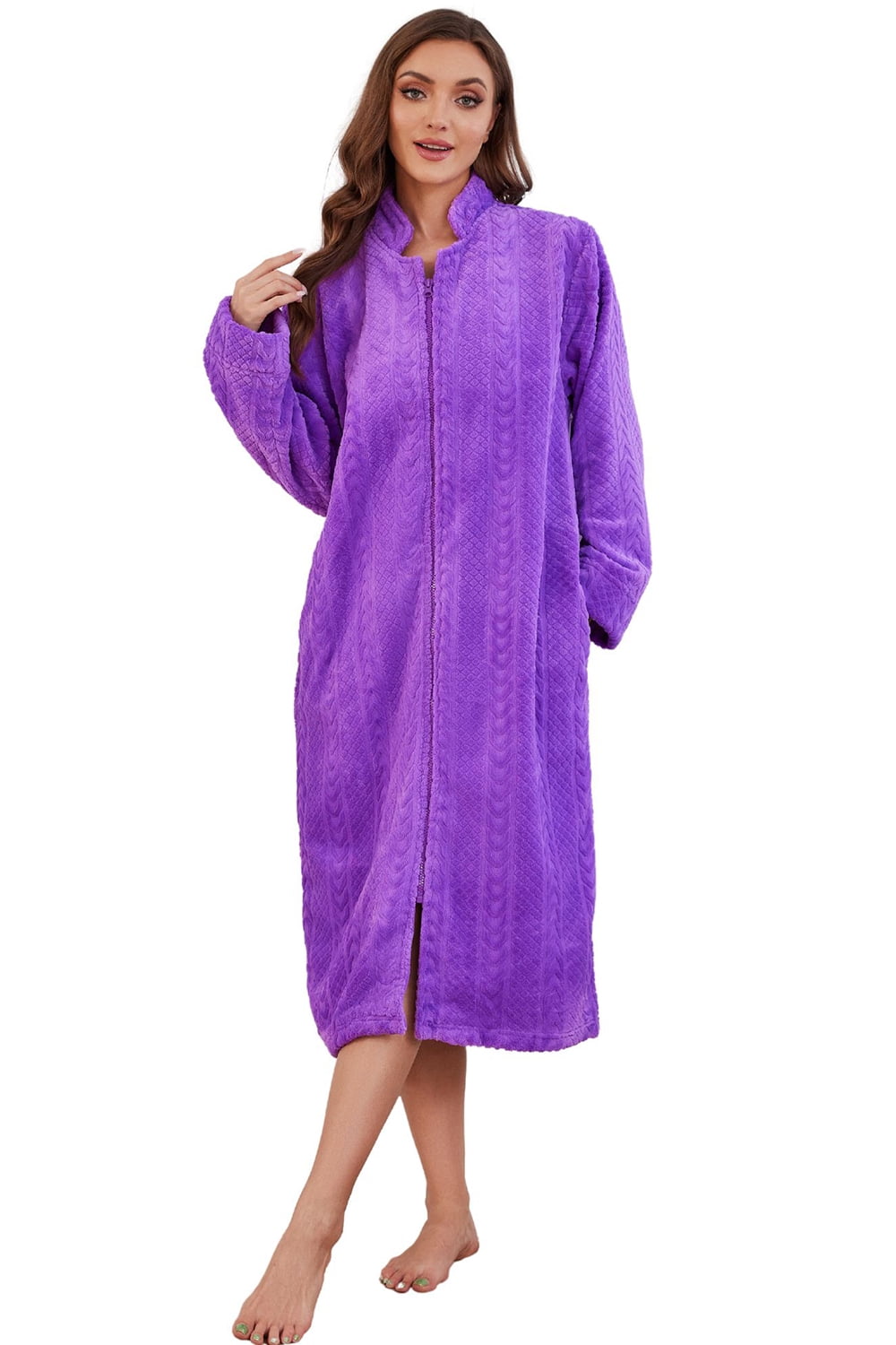 Heartnice Women Plush Zipper Robe, Long Fleece House Coat Nightgown ...