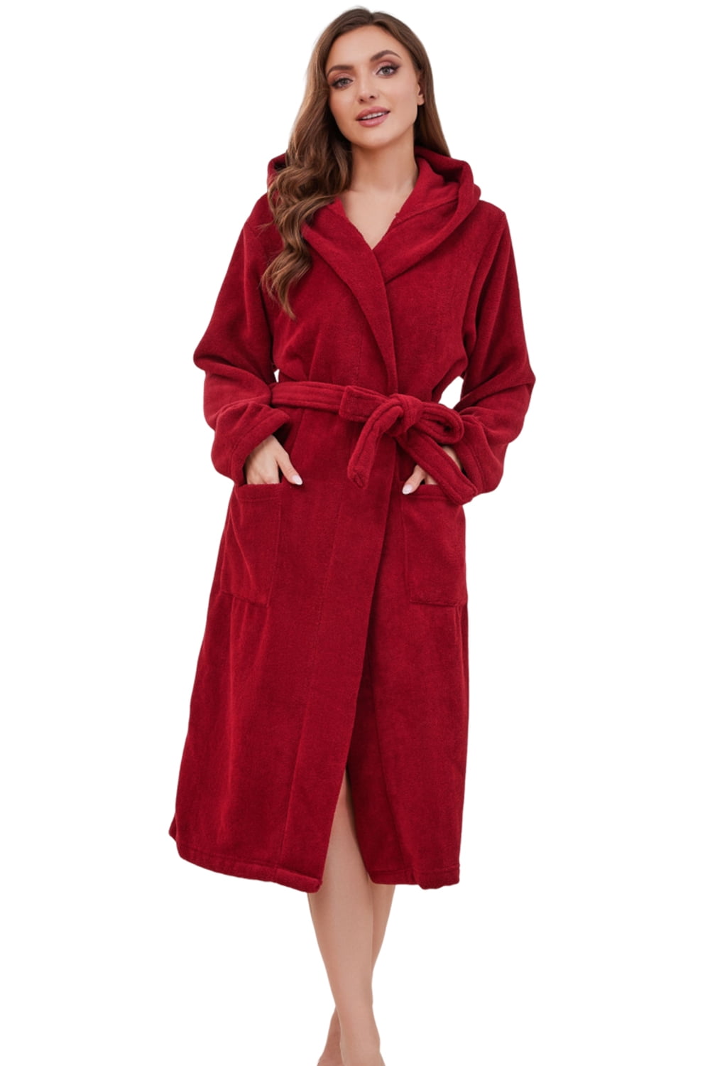 Heartnice Womens Fleece Hooded Robe, Soft Warm Bathrobe for Women Long ...