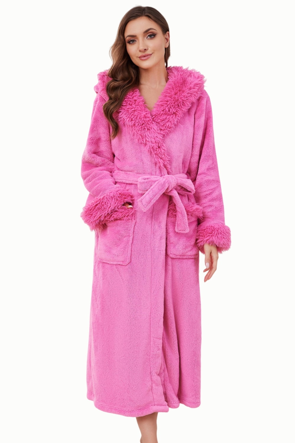 Heartnice Womens Hooded Plush Long Robe, Soft Warm Fleece Bathrobe for ...