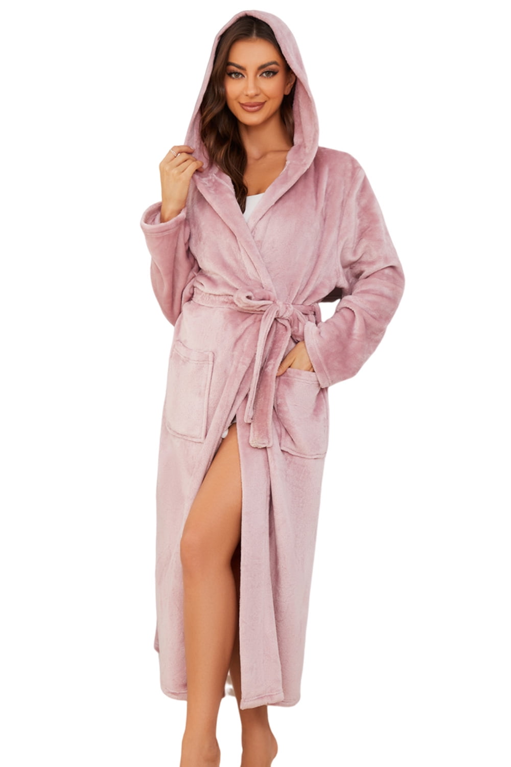 Heartnice Womens Long Hooded Fleece Robe, Soft Warm Spa Bathrobe for ...