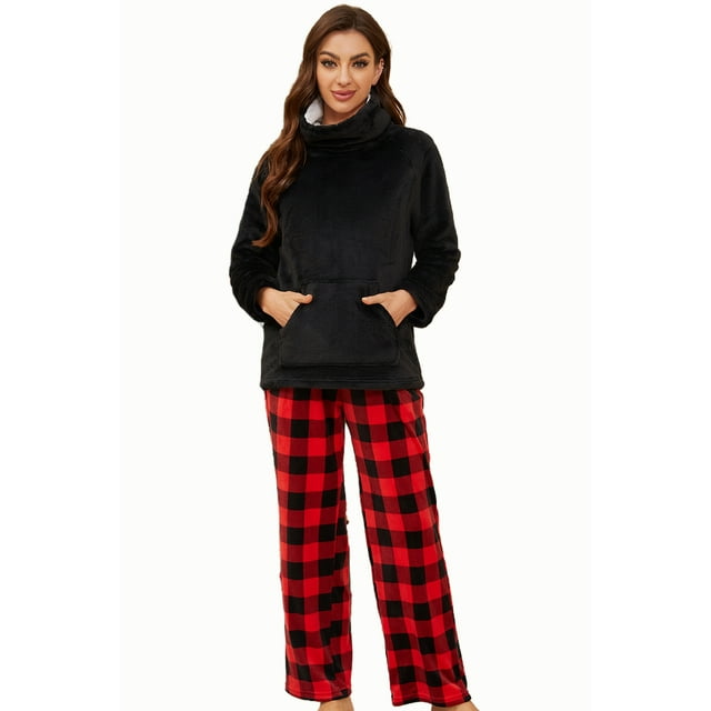 Heartnice Womens Ultra Soft Plush Plaid Pajamas Set Fluffy Loungewear ...