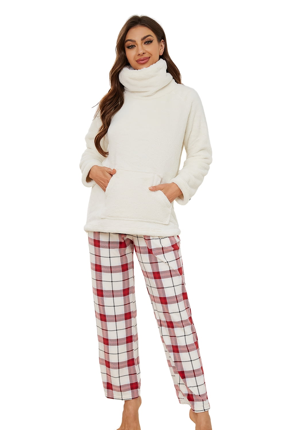 Heartnice Womens Ultra Soft Plush Plaid Pajamas Set Fluffy Loungewear ...