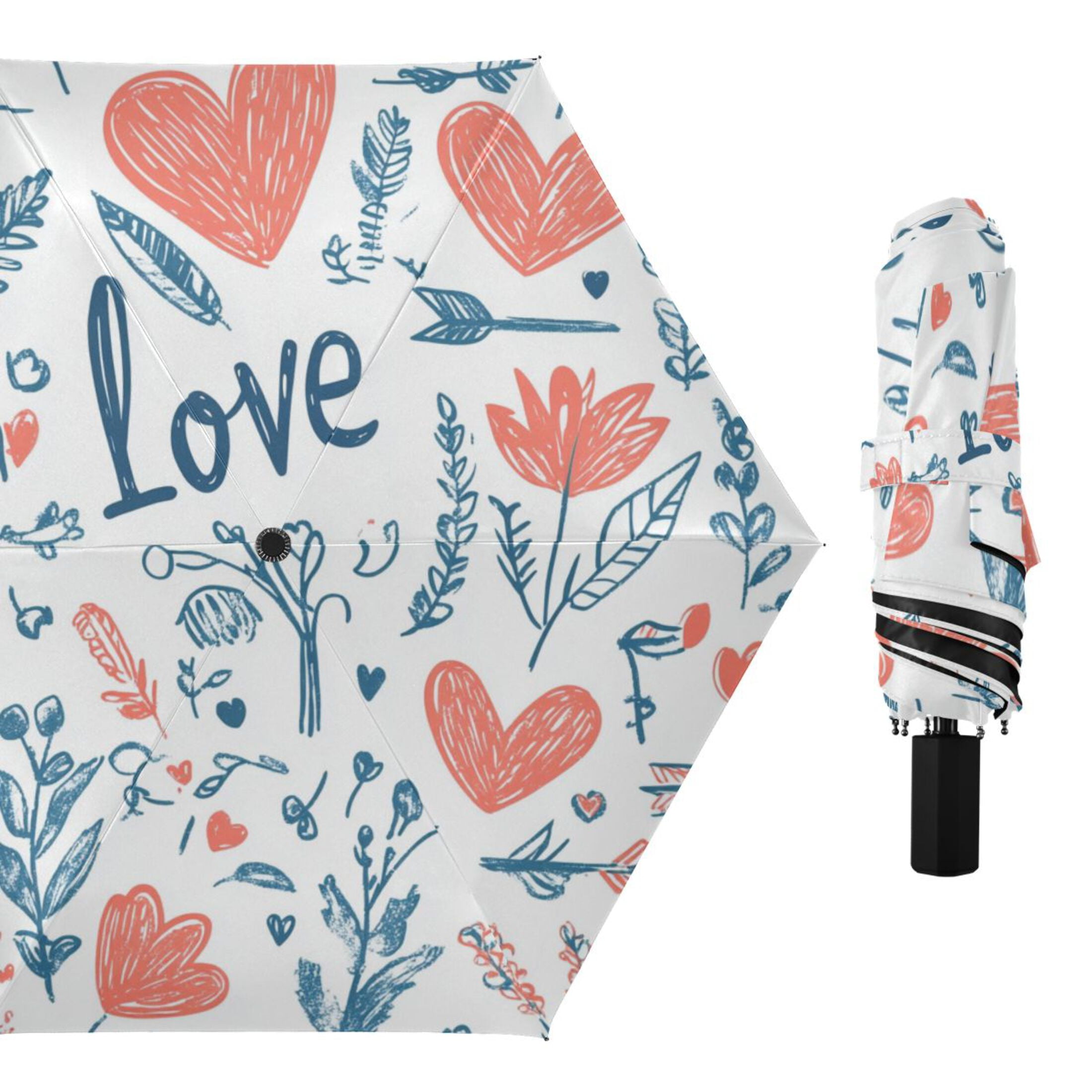 Hearts Arrows Leaves Florals Line Art All Weather Umbrella Triple ...