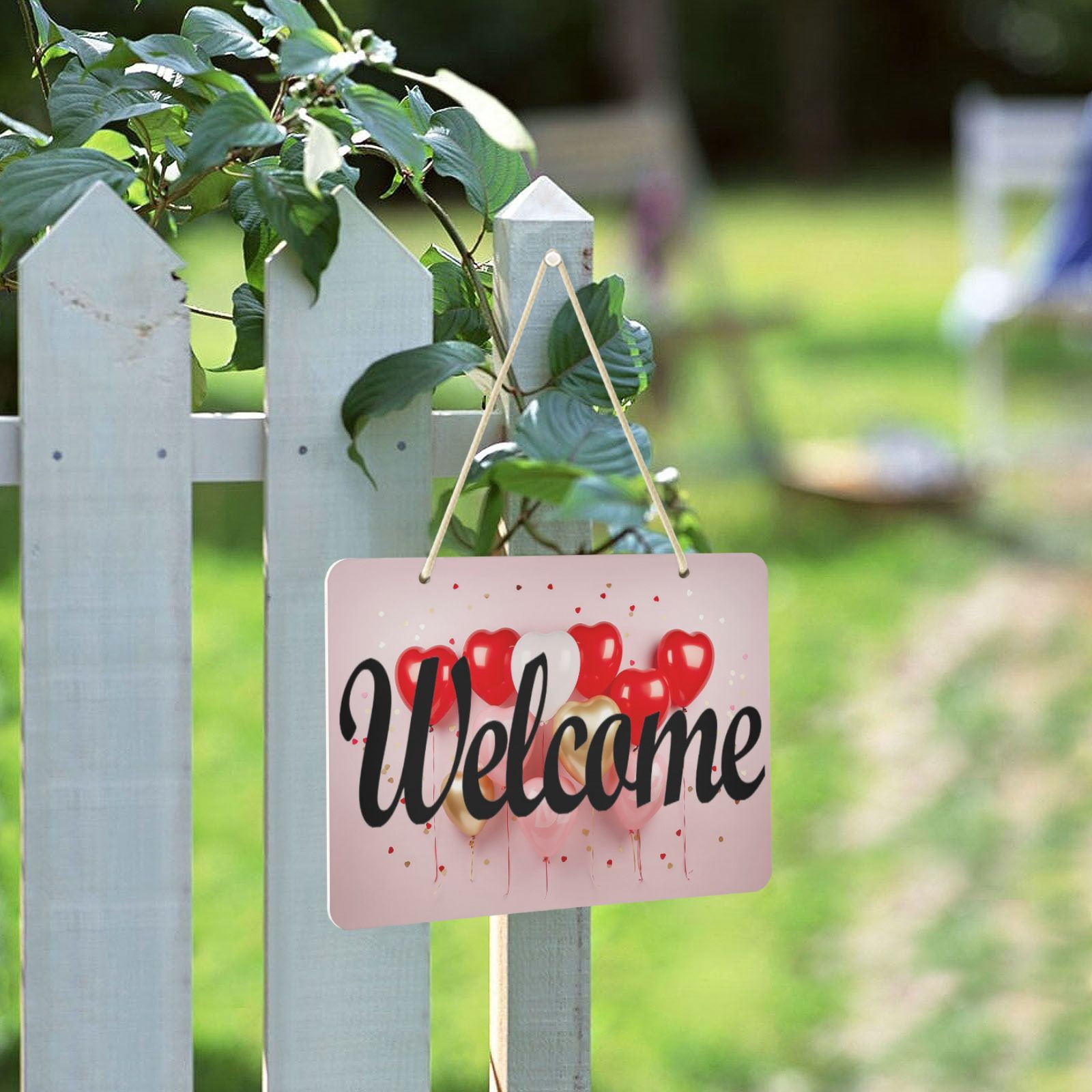 Hearts Balloons in Pink Welcome Sign for Front Door Porch Wreath Door ...