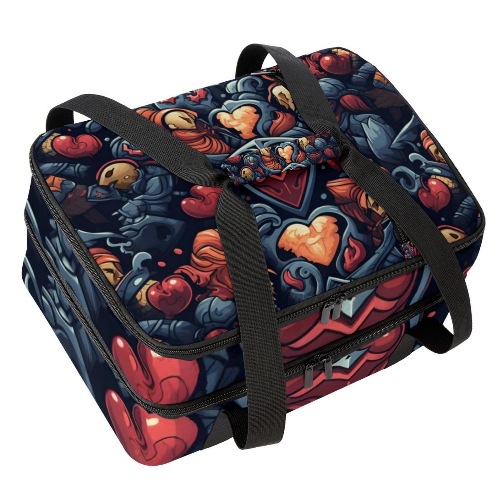 Hearts Battle Double Layered Insulated Lunch Bag with Two Compartments ...