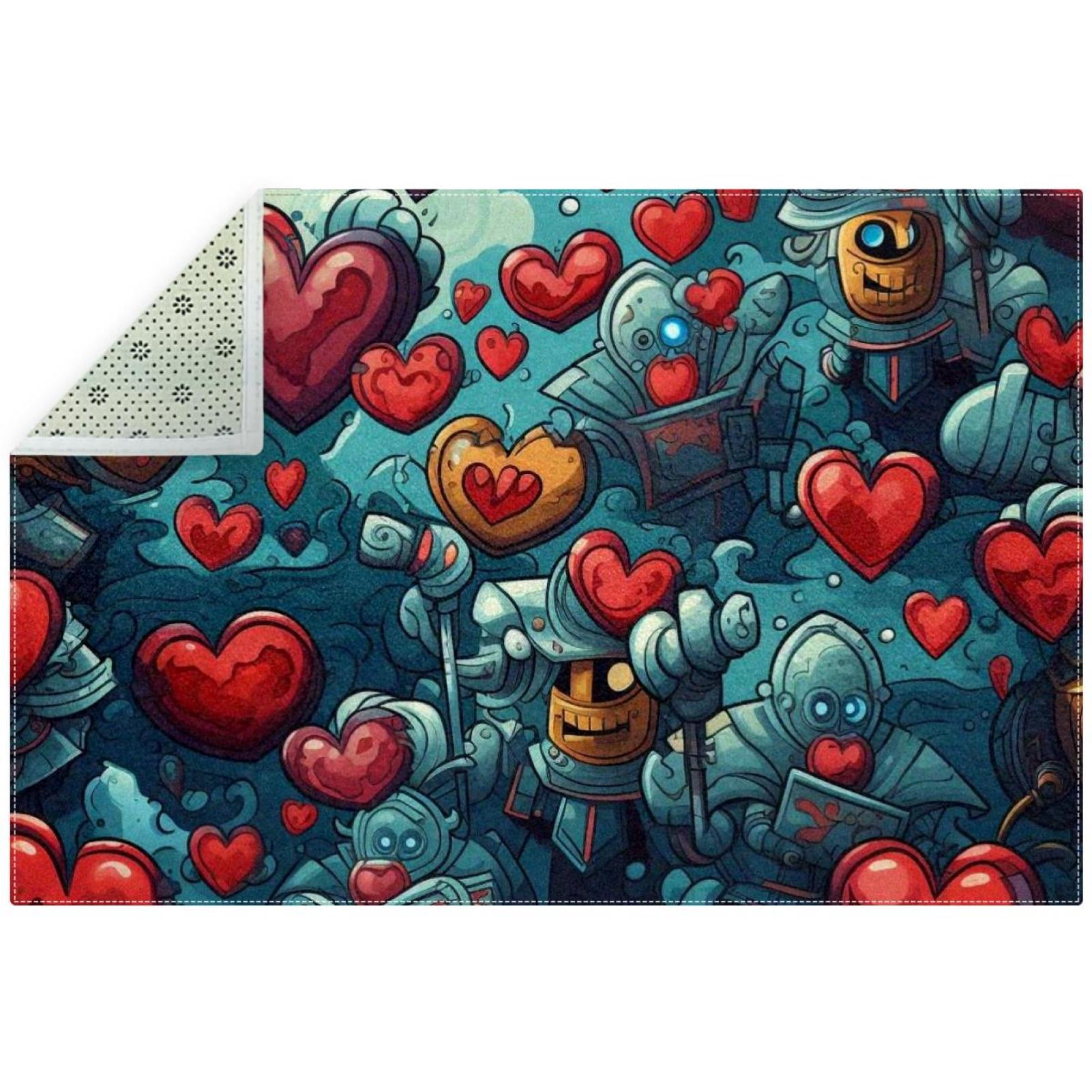 Hearts Battle Polyester Welcome Mat - Indoor/Outdoor Door Mat with Right-Angle Design for Front ...