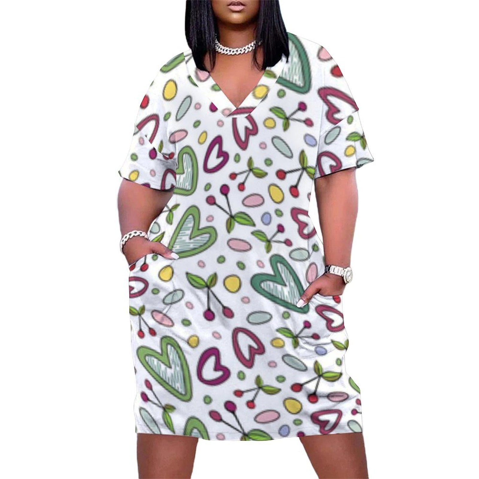 Hearts Cherries Colorful Cute Pattern Summer Dresses for Women Beach ...