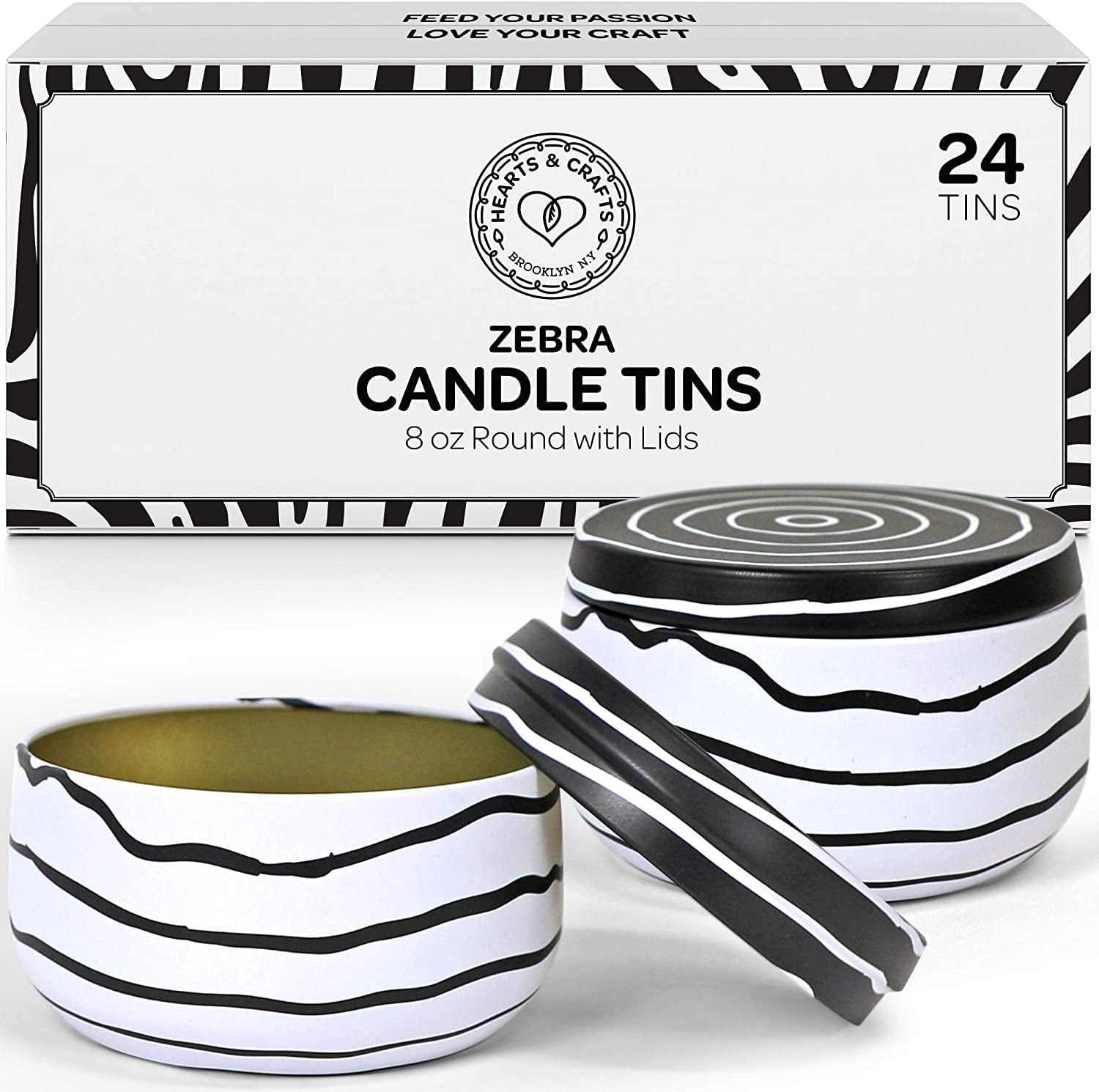 Hearts & Crafts Candle Tins with Lids - 8-oz. Zebra Tin Cans, 24-Pack ...