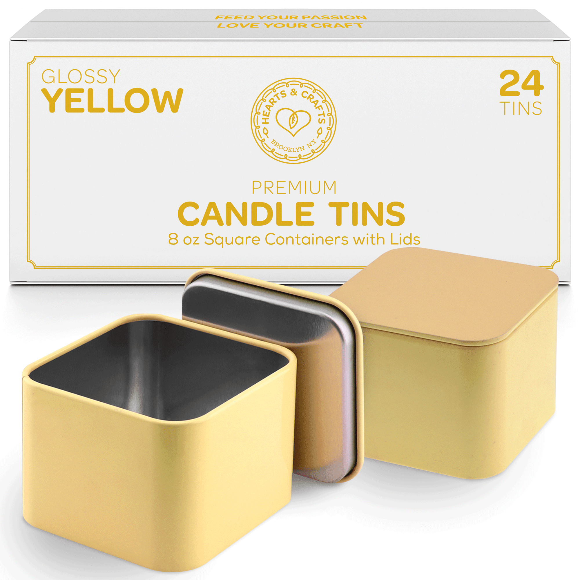 Hearts & Crafts Square Tin Candle Jars for Making Candles - 8oz Square ...