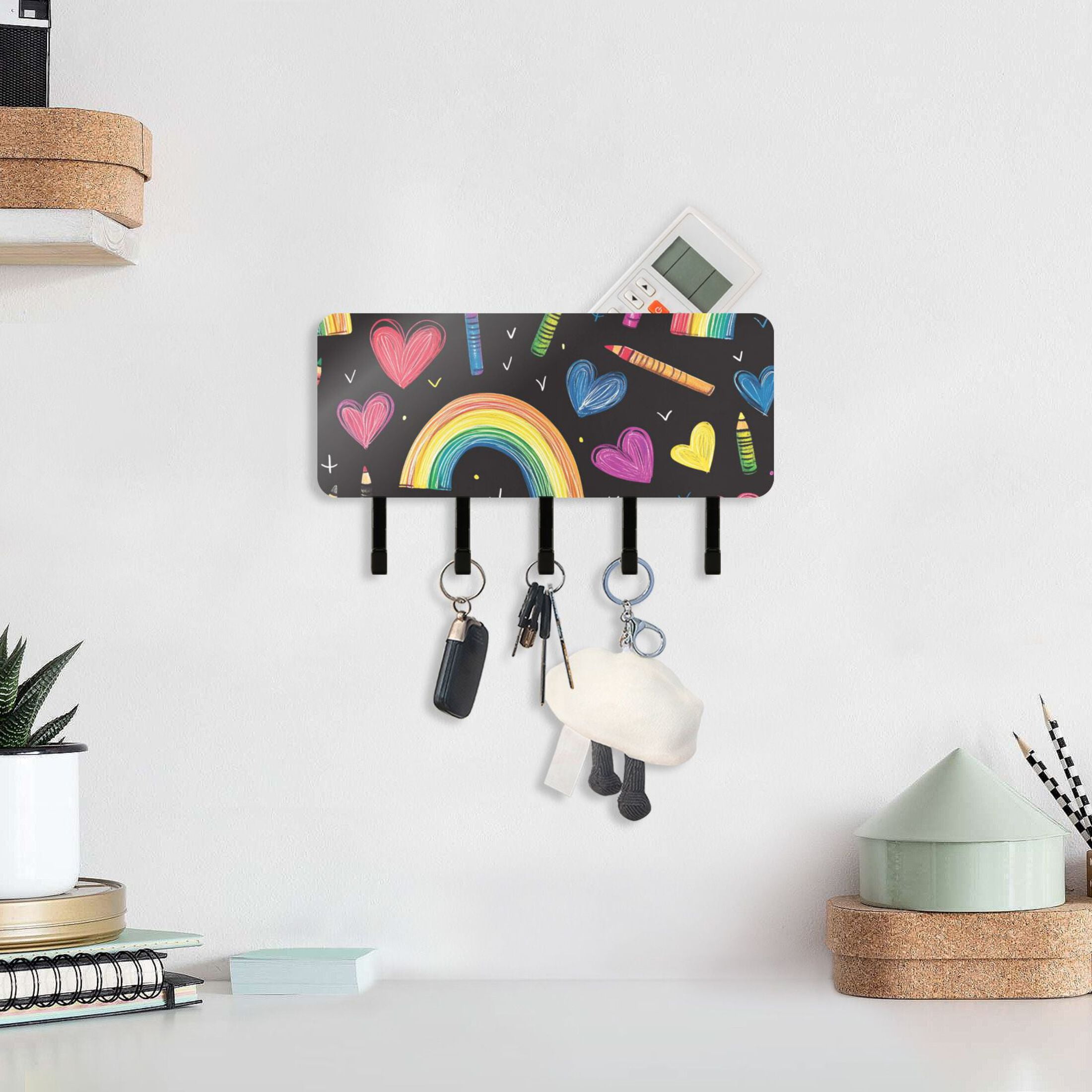 Hearts Crayons Rainbows Key Holder for Wall Mail Holder Organizer with ...