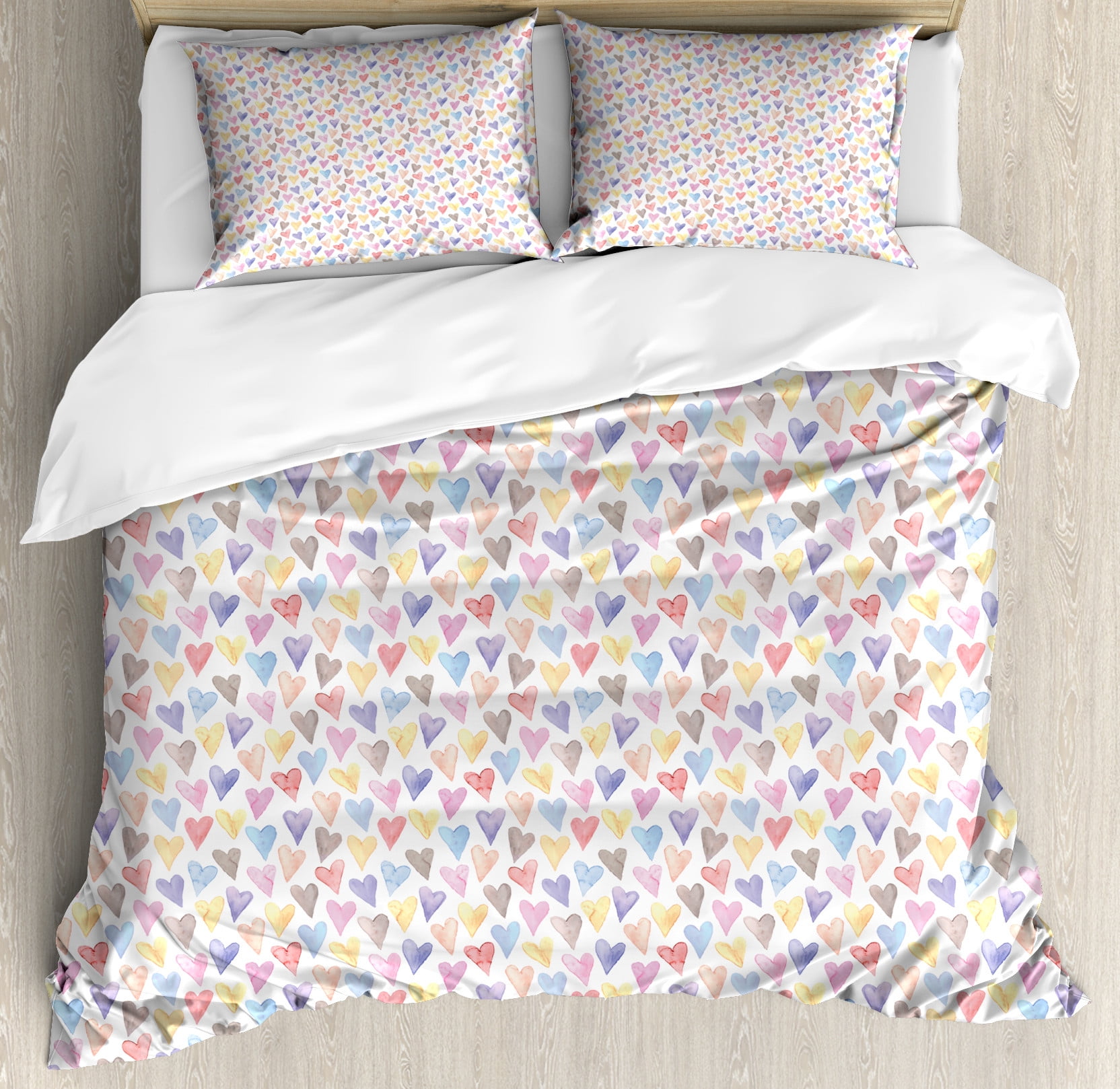 Hearts Duvet Cover Set, Continuous and Watercolor Style Inspired ...