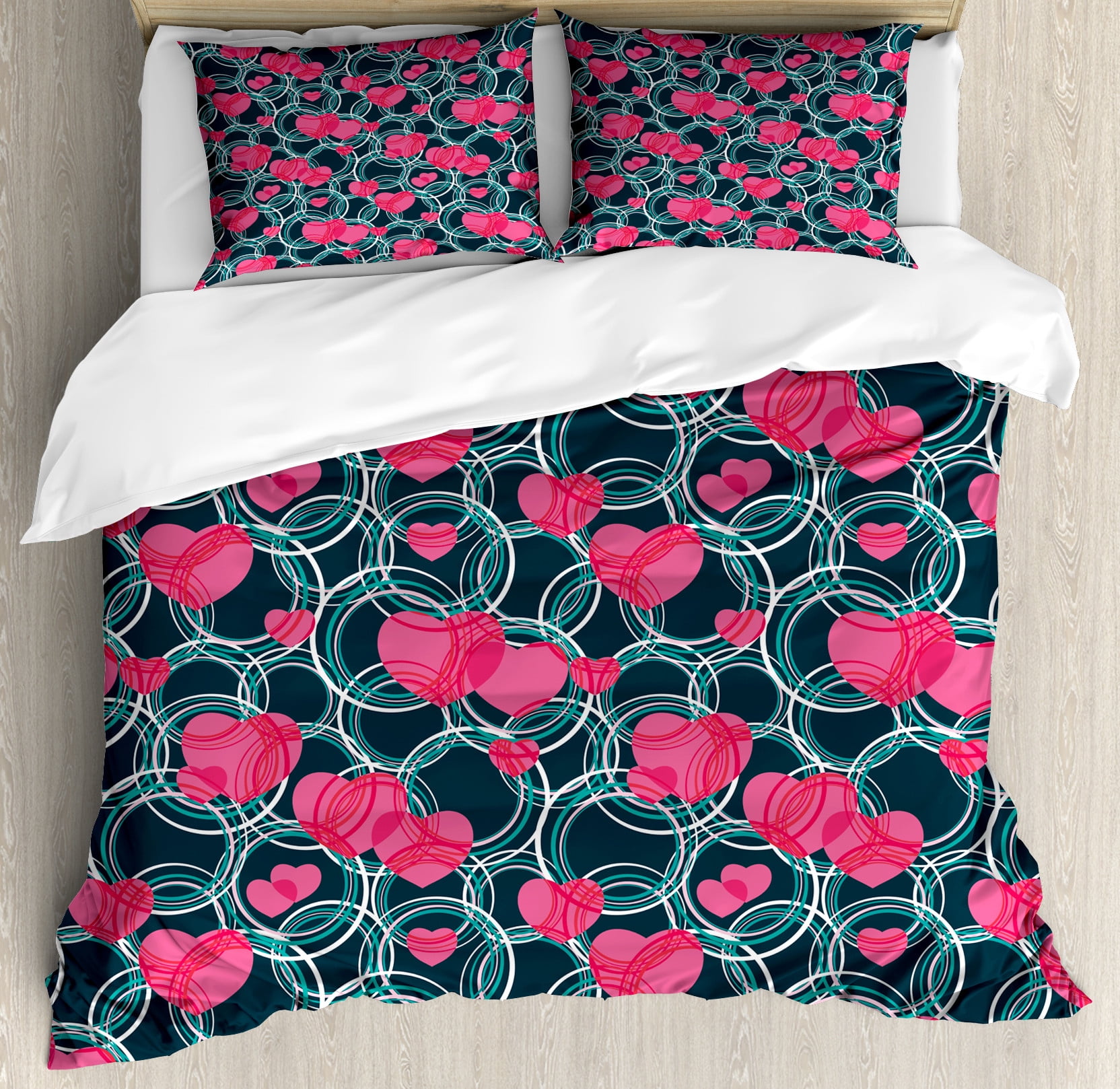 Hearts Duvet Cover Set, Funky Intertwined Hearts Circles Chain ...