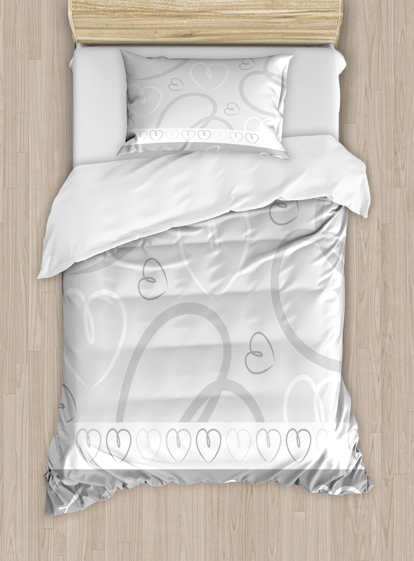 Hearts Duvet Cover Set, Romantic Hand Drawn Doodle Heart Shapes I Love ...