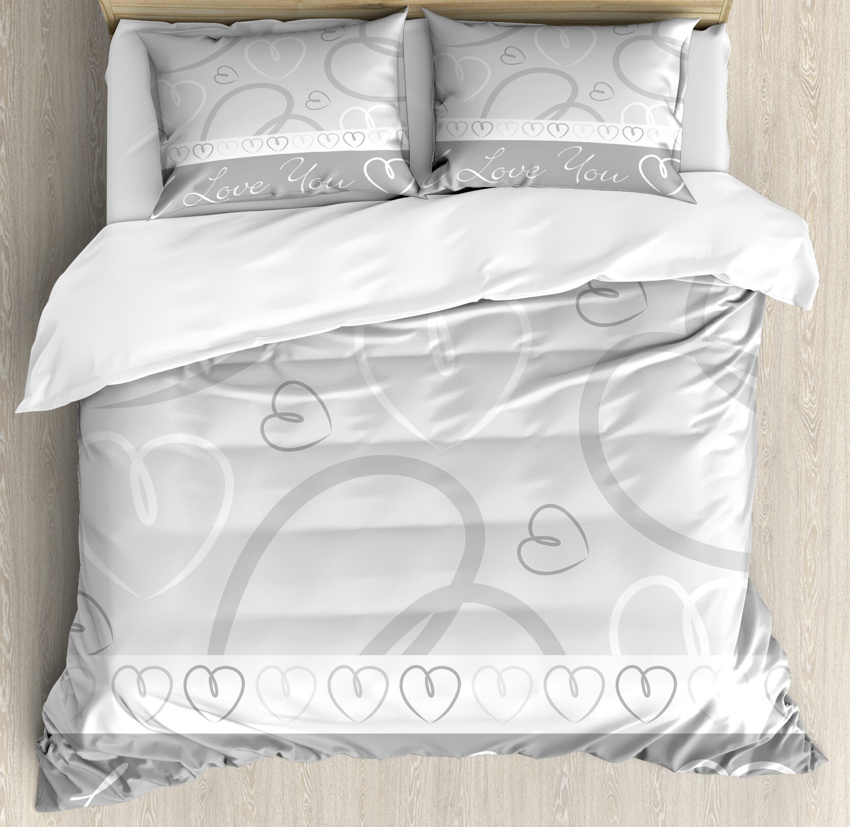 Hearts Duvet Cover Set, Romantic Hand Drawn Doodle Heart Shapes I Love ...