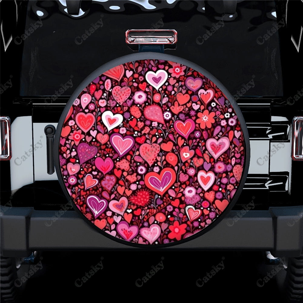 Hearts Hand Drawing Cute Pattern Polyester Universal Spare Wheel Tire ...