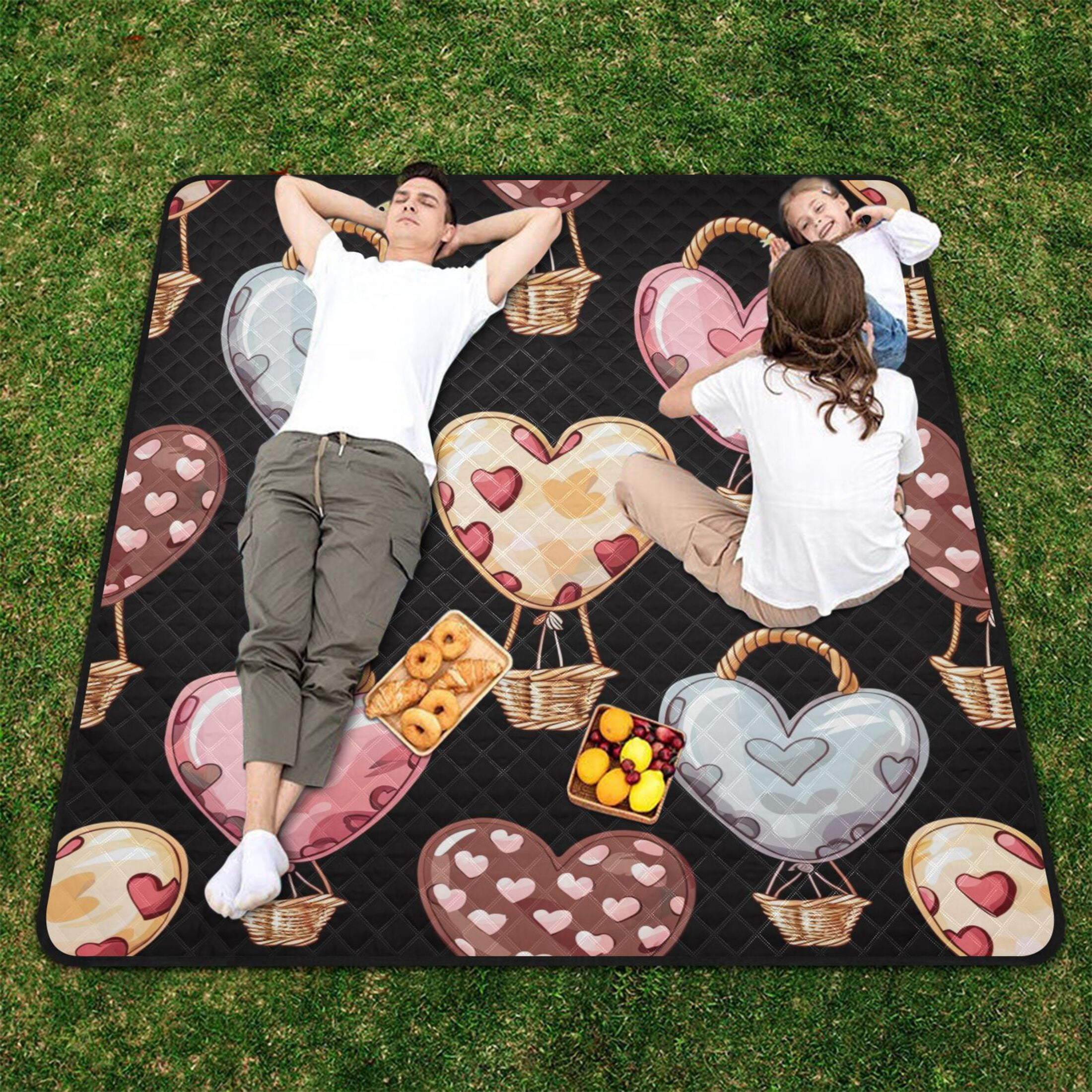 Hearts Hot Air Balloons Beach Blanket Outdoor Picnic Blanket 78"x 78 ...
