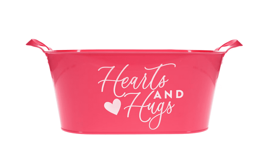Hearts and Hugs Red Oval Bucket with Handle Sentiment Plastic Buckets ...