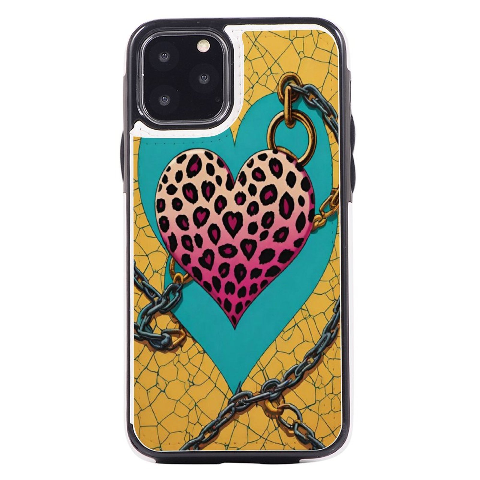Hearts, Leopard Prints, Cracks Leather Wallet Case for iPhone 16 15 14 ...