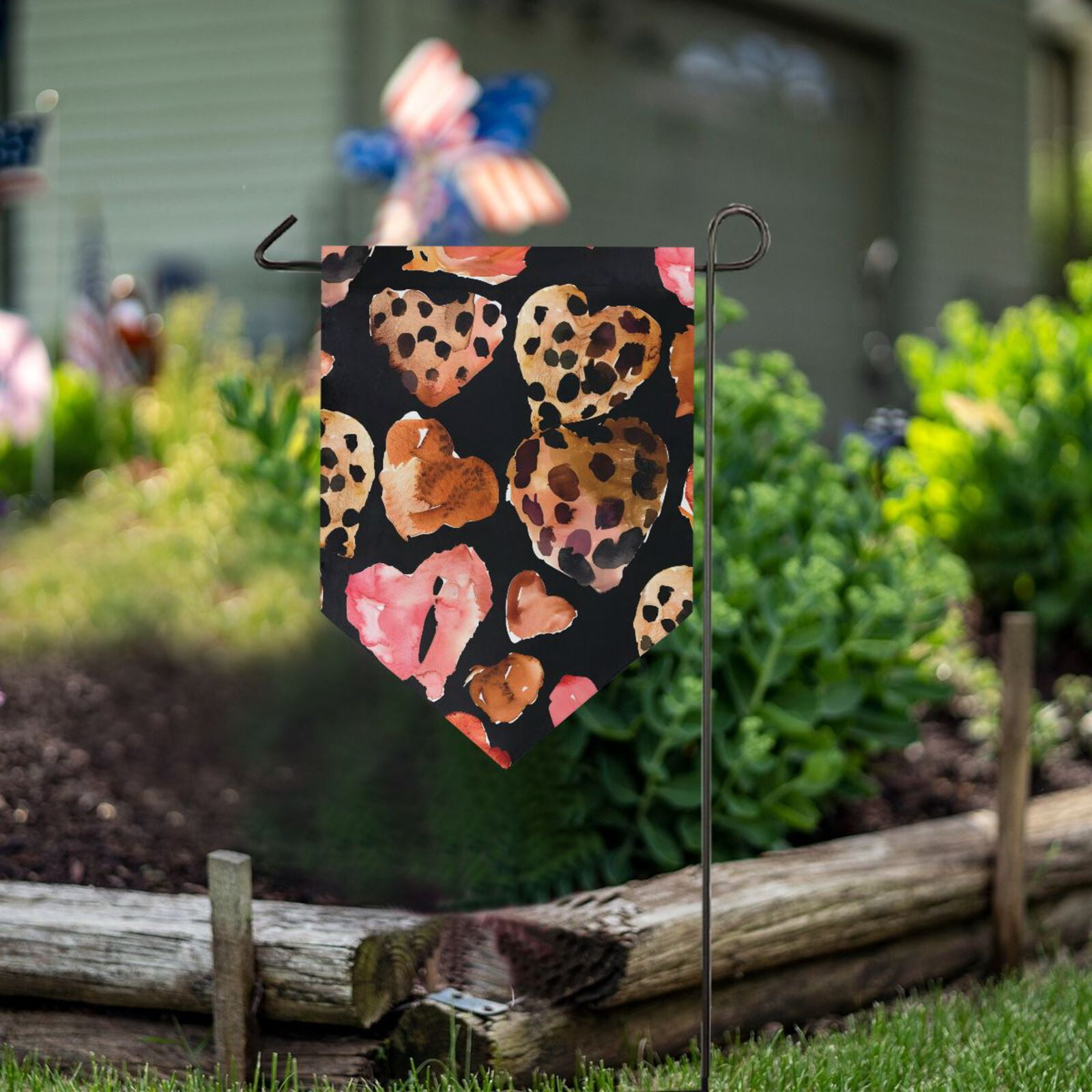 Hearts Leopard Skin Garden Flag 18" x 12.5" Double Sided Yard Lawn ...