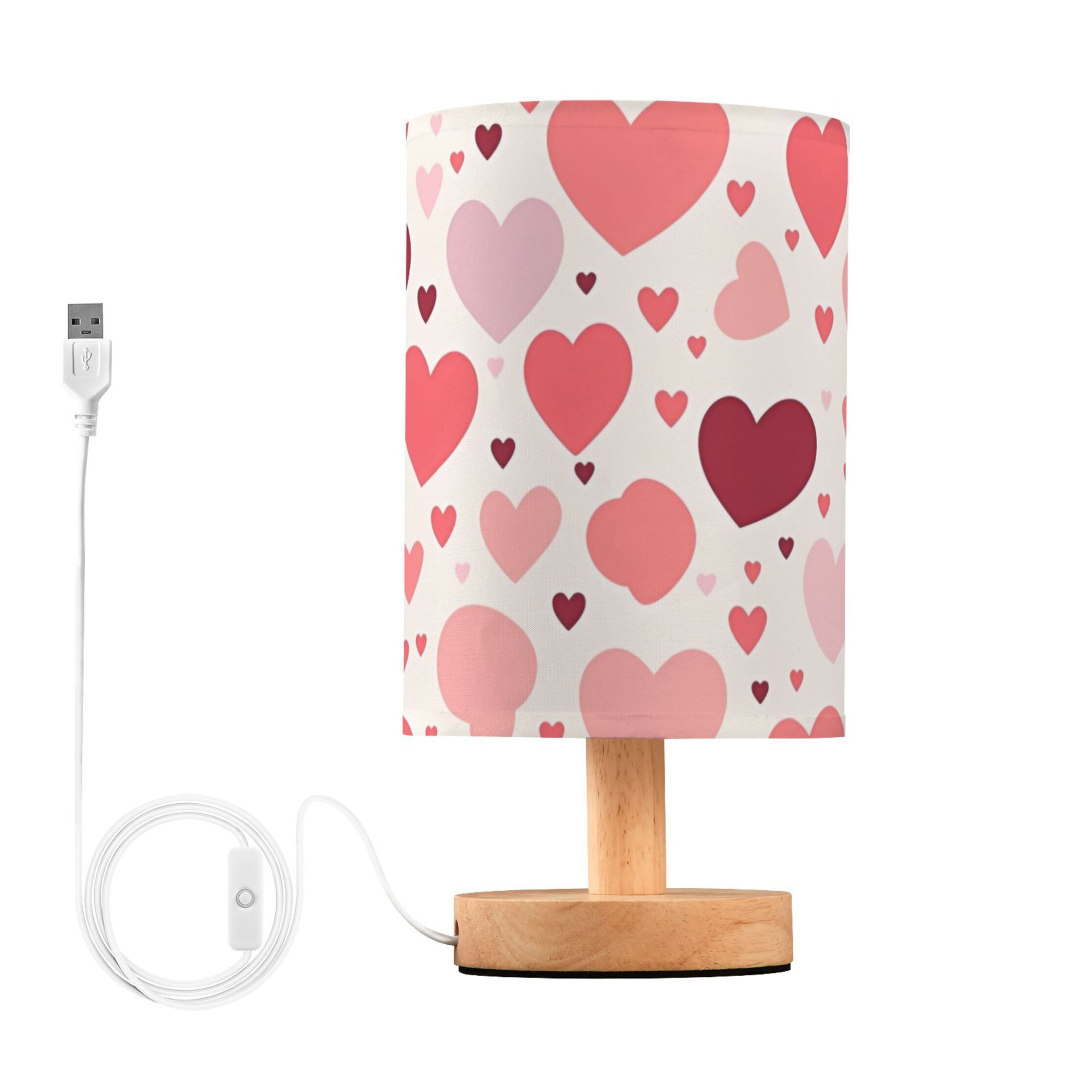 Hearts Pink Bedside Table Lamp LED Warm Lights with USB Charging Port ...
