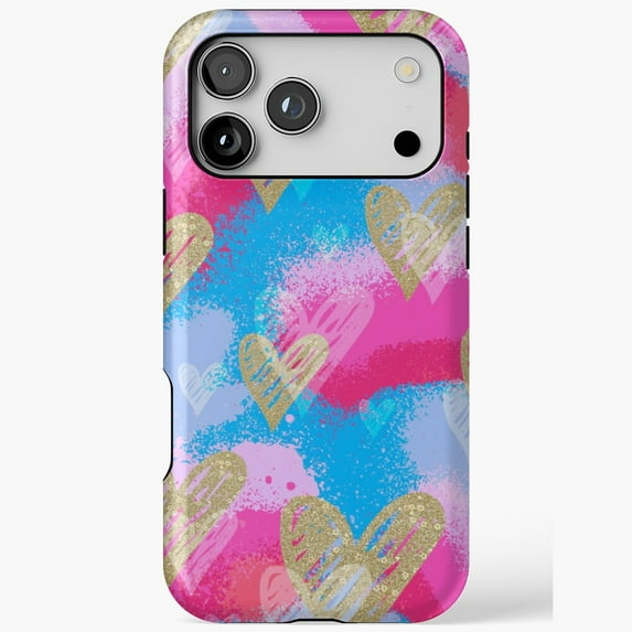 Hearts Pink Blue Gold Print Design iPhone Case 11 to 17 Pro Max ...