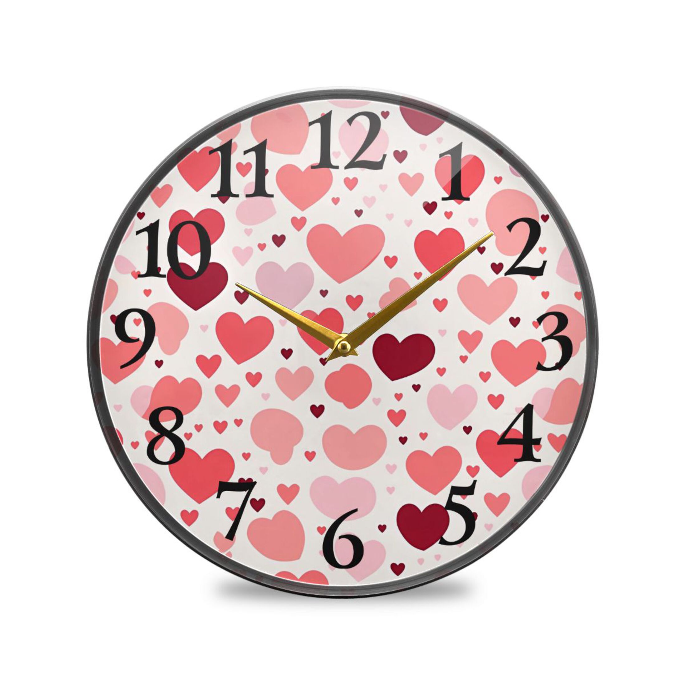 Hearts Pink Wall Clocks Battery Operated 9.5 Inch Round Clock Acrylic ...