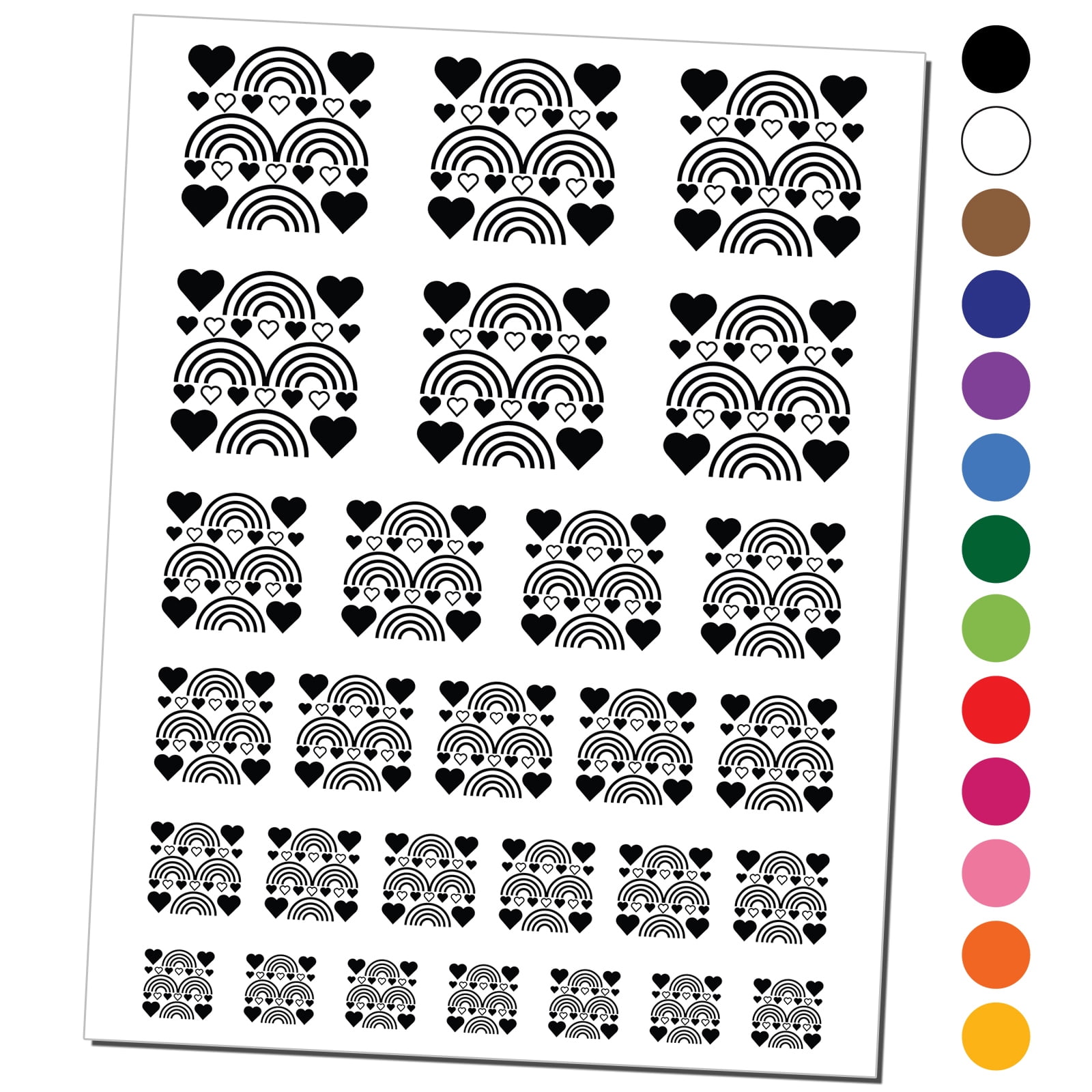 Hearts Rainbow Background Water Resistant Temporary Tattoo Set Fake ...