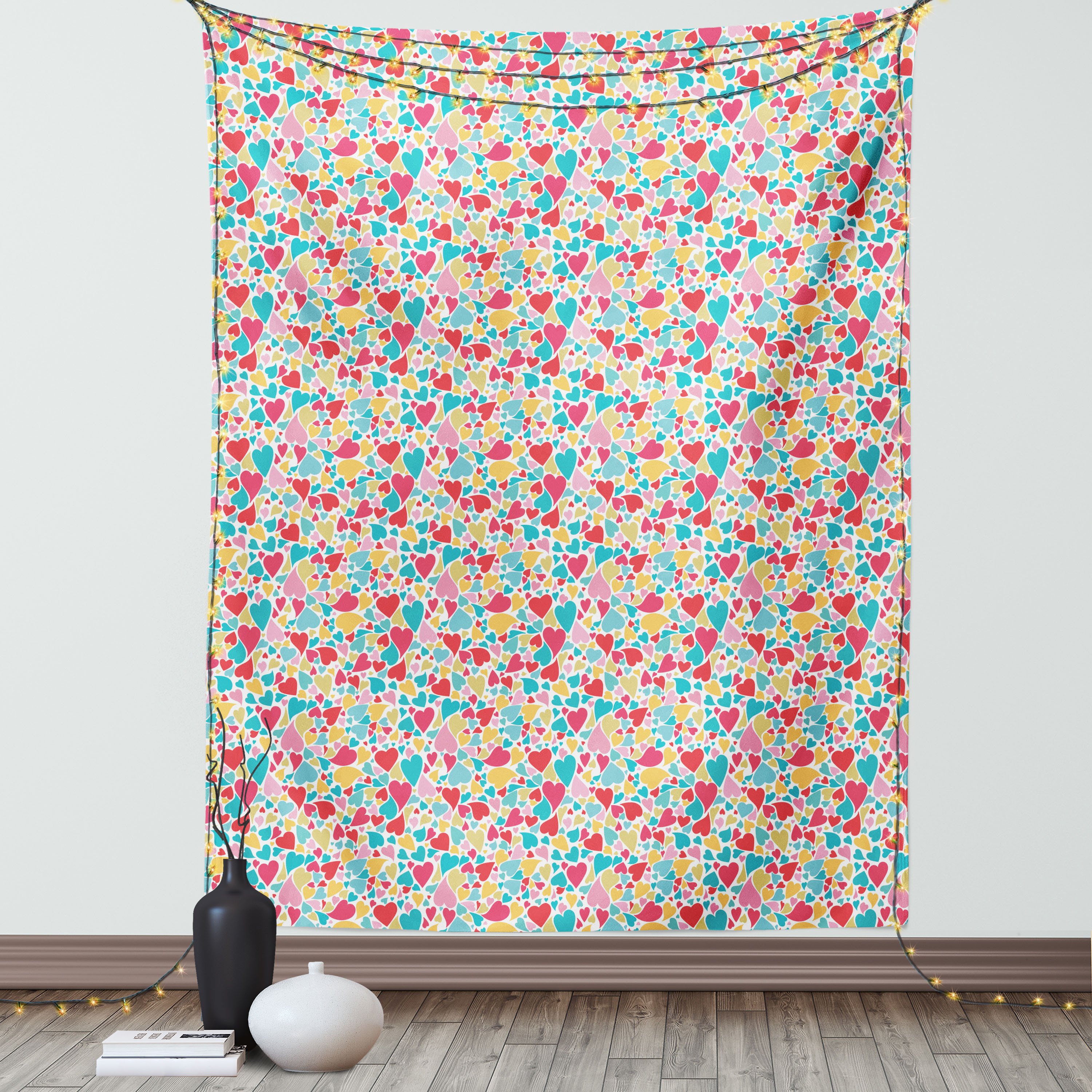 Hearts Tapestry, Colorful Hearts for Valentines Day Love Childish Hand ...