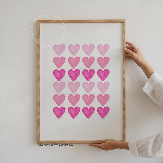 Hearts Valentine Wall Art Classic, Unframed Paper Print Size 16x24 ...