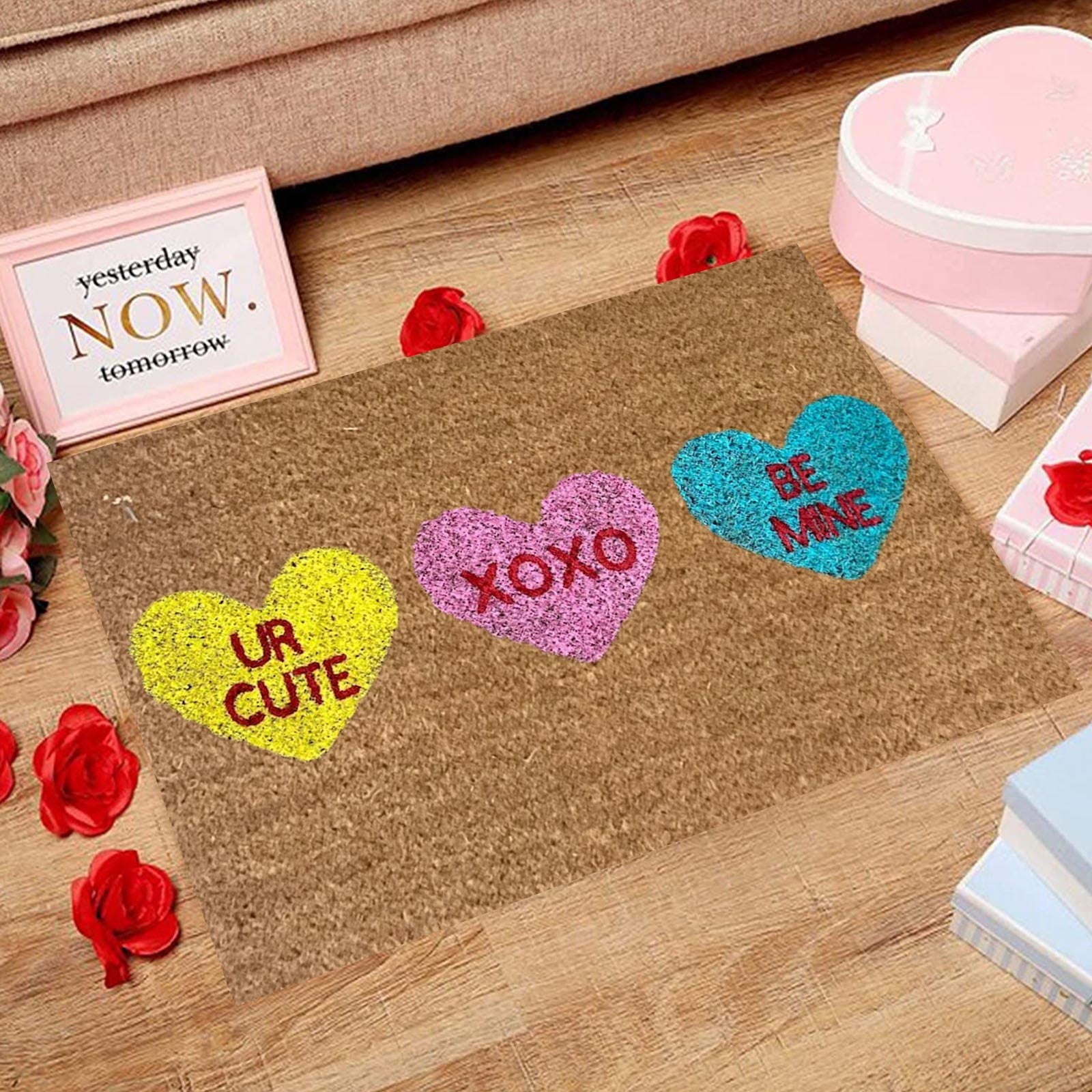 Hearts Valentine's Day Doormat, 23.6 x 15.7Inch, Polyester, Modern ...