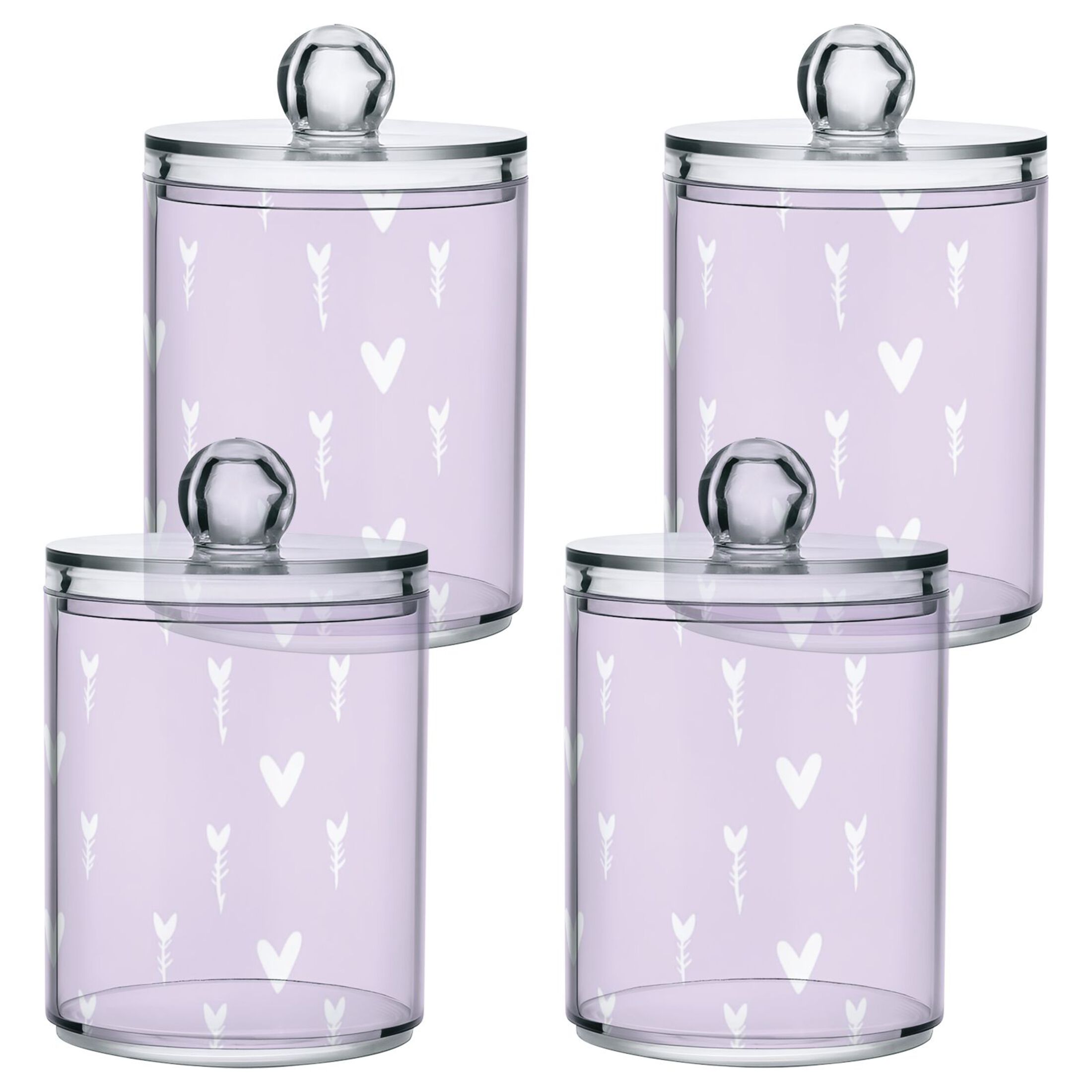 Hearts and Arrows Pattern Bathroom Canisters Set of 4 Translucent ...