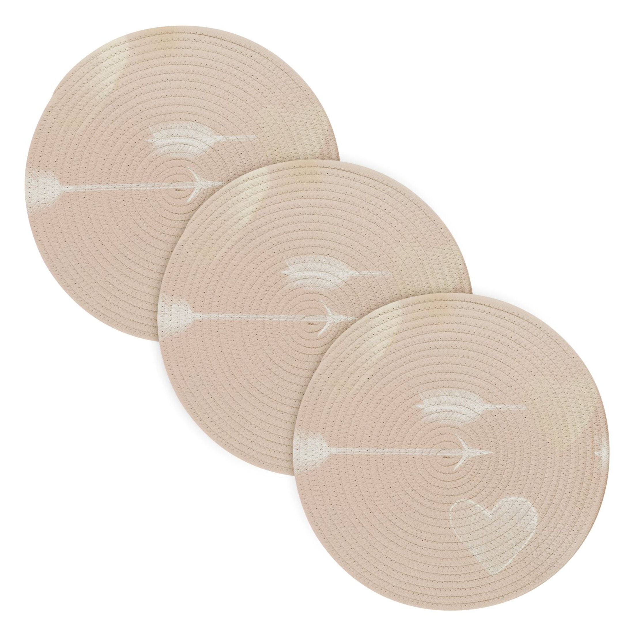 Hearts and Arrows Pattern Design Coil Dish Mat Set, 3 Pack, 15'' Round ...