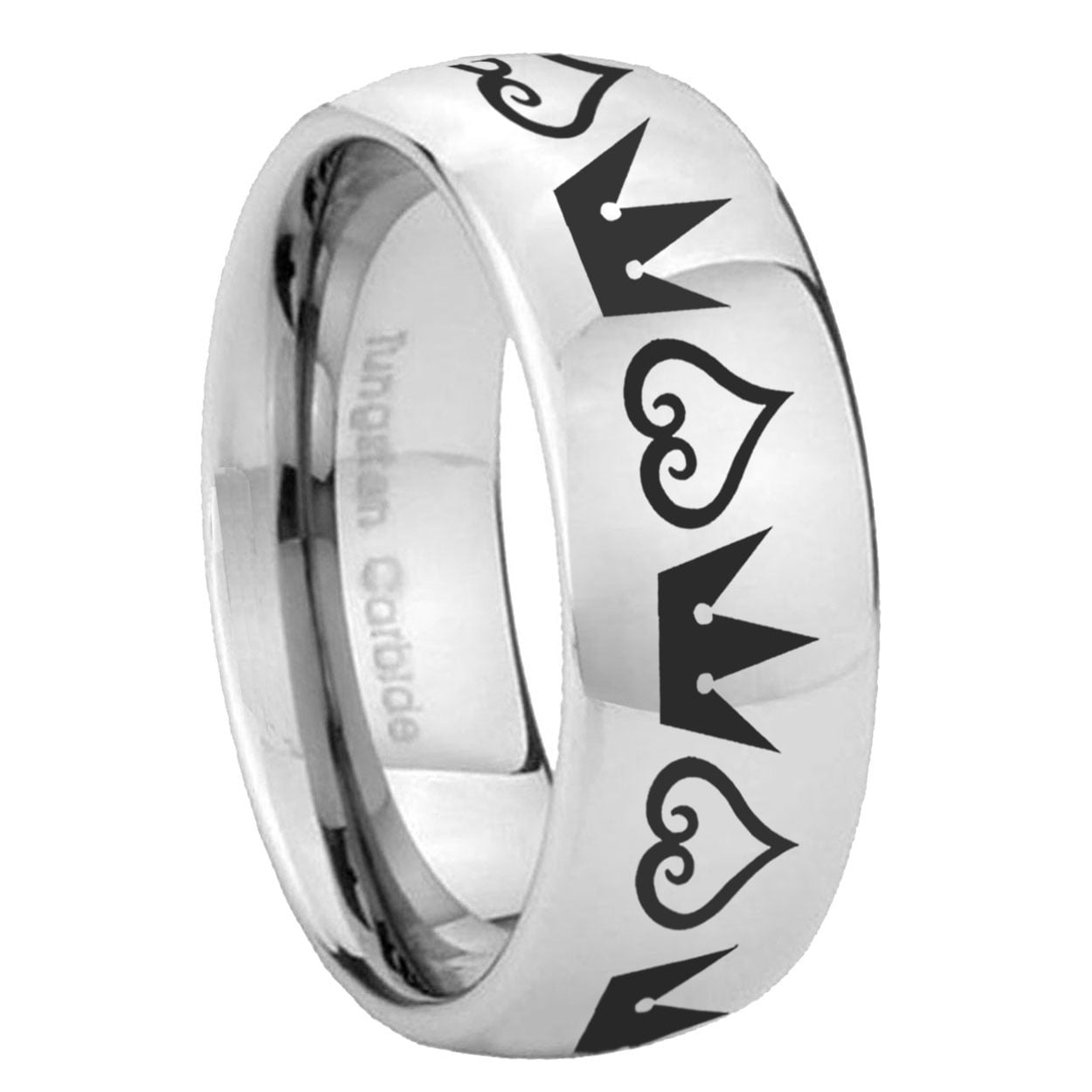 Hearts and Crowns 8MM Gray High Polish Dome Tungsten Men Ring - Walmart.com