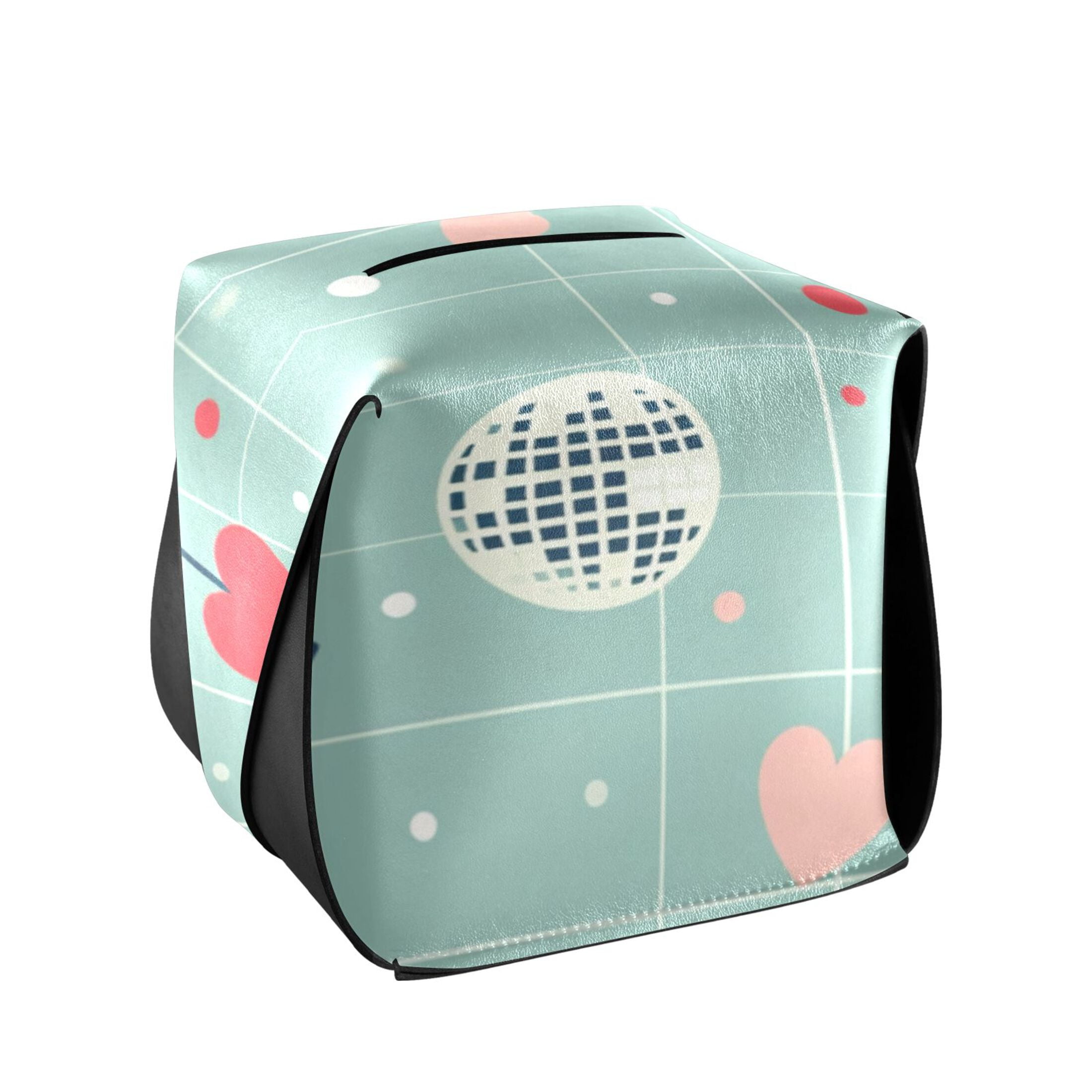 Hearts and Disco Balls on Blue Tissue Box Cover Leather Square ...