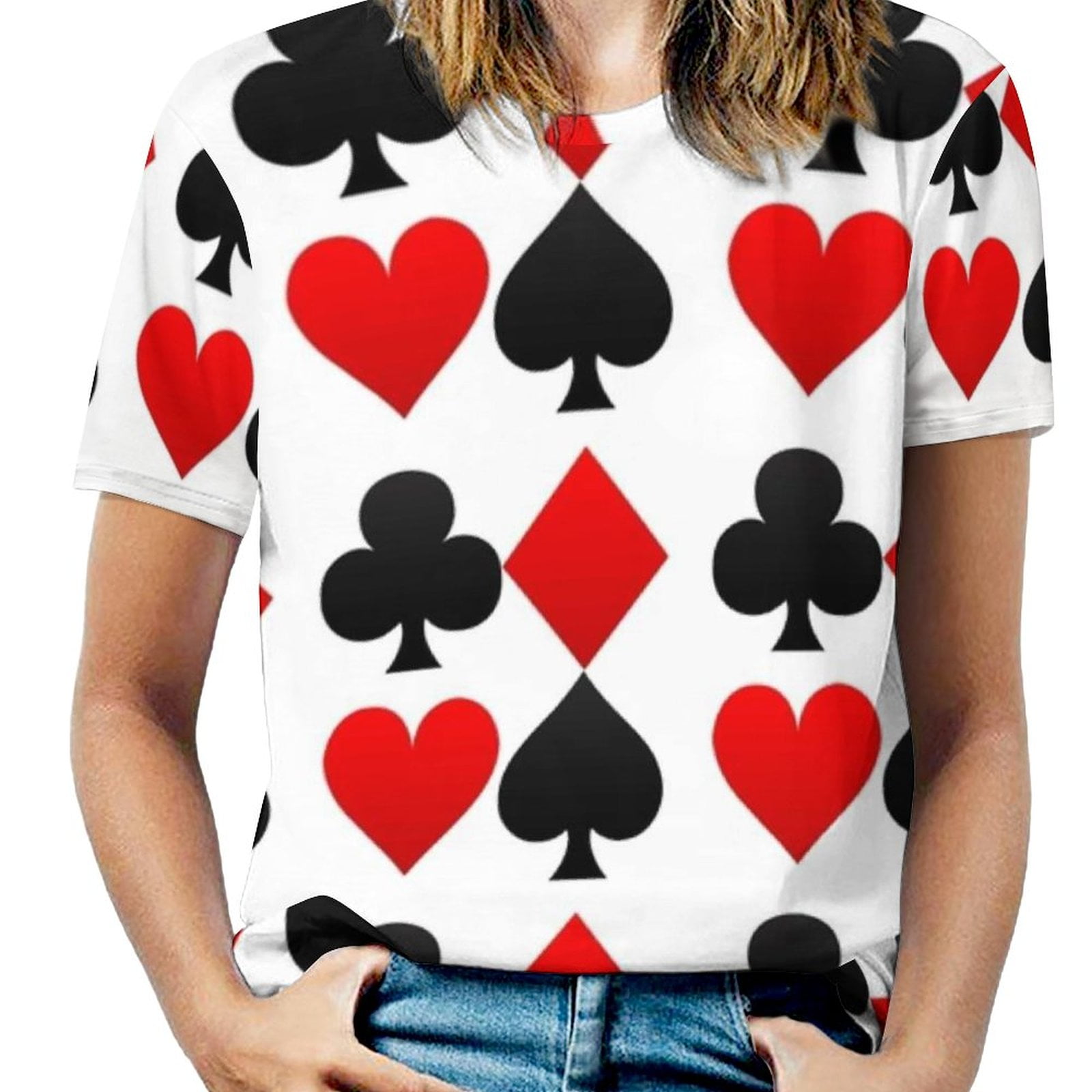 Hearts s Clubs Spades Playing Card New Fashion Zip Off Shoulder Top ...
