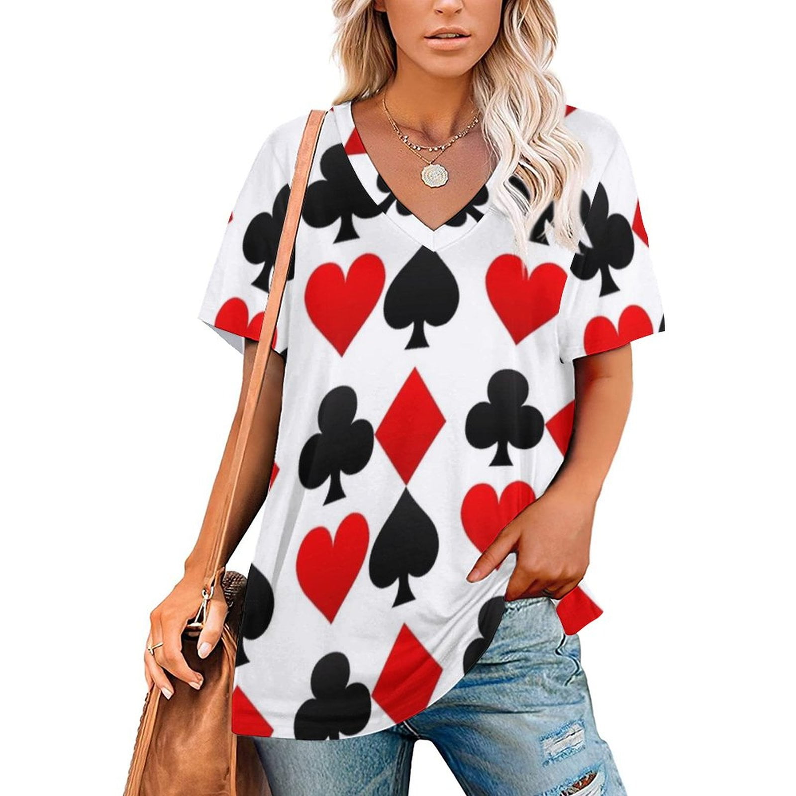 Hearts s Clubs Spades Playing Card New Fashion Zip Off Shoulder Top ...
