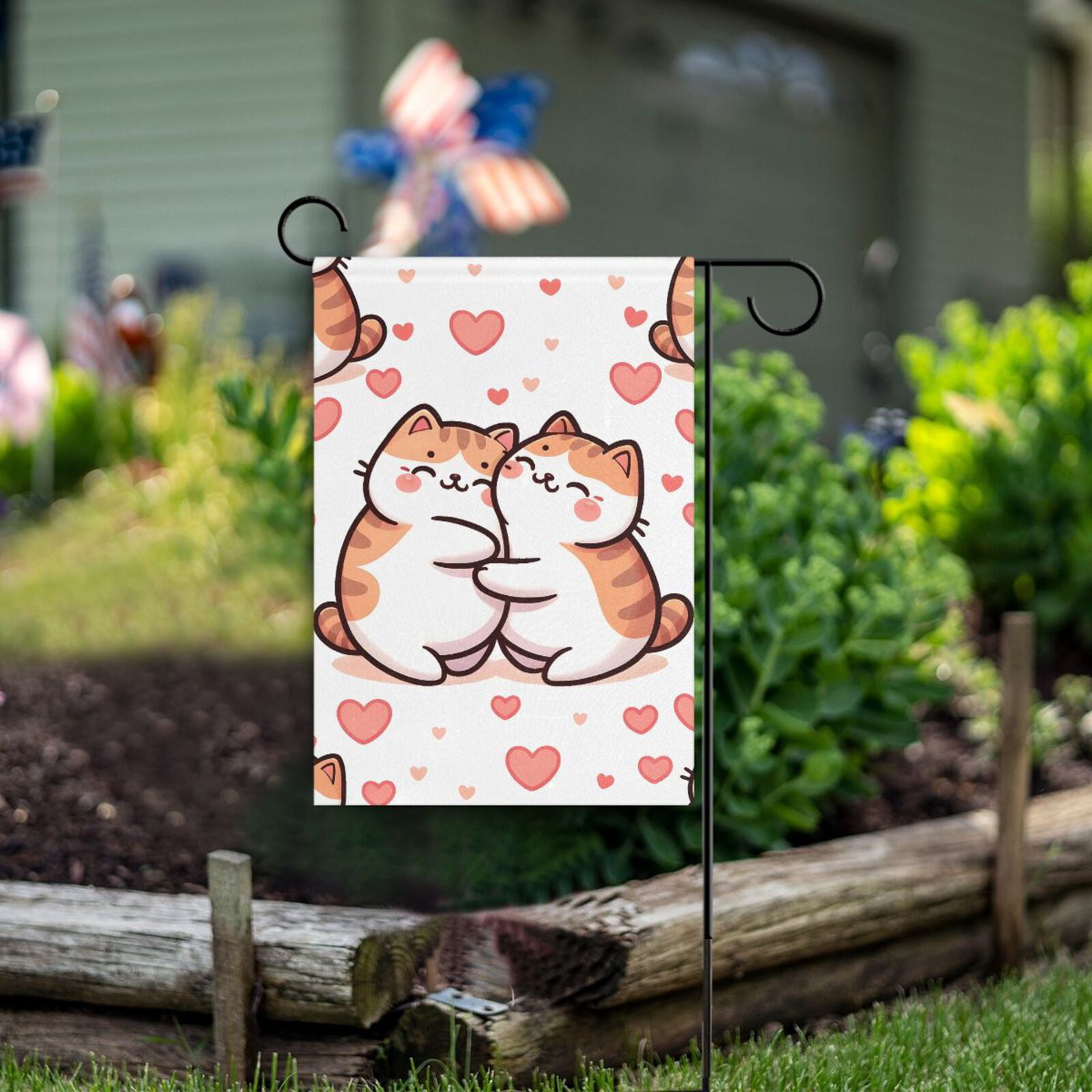 Hearts with Cats Garden Flag Double Sided Outdoor Banners for Courtyard ...