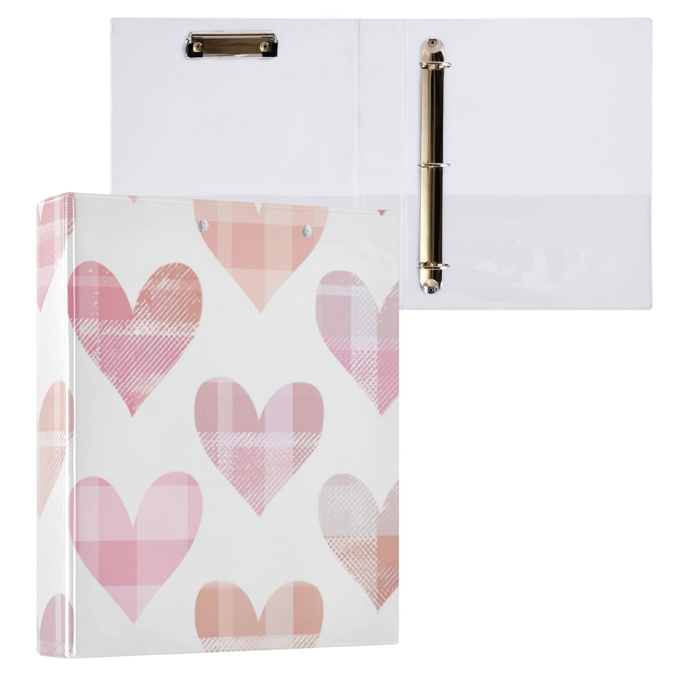 Hearts with Plaids Pattern Valentine Round Ring Binder 3 Rings 1.5 ...