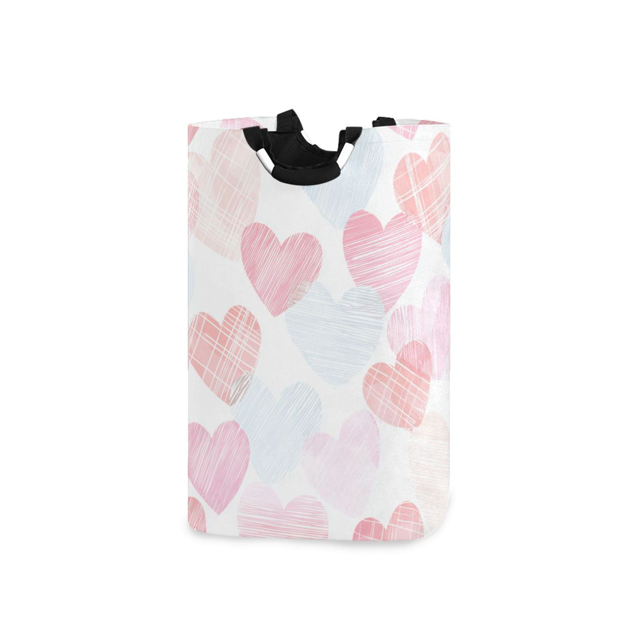 Hearts with Stripes Valentine Laundry Basket with Handles Foldable ...