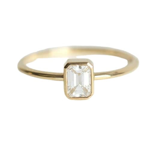 HeartsAndYou 0.6ct Emerald Cut Moissanite Engagement Ring for Women 18k Yellow Gold Over Silver ...