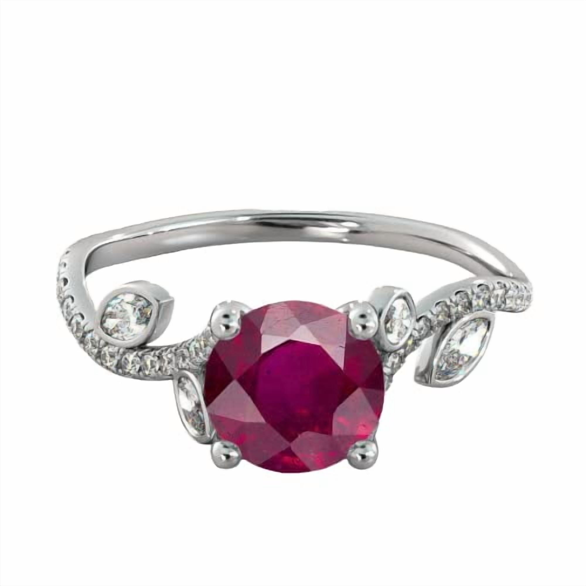 HeartsAndYou 1.5ct Natural Ruby Rose Flower Engagement Ring 14k Wt/Yw ...