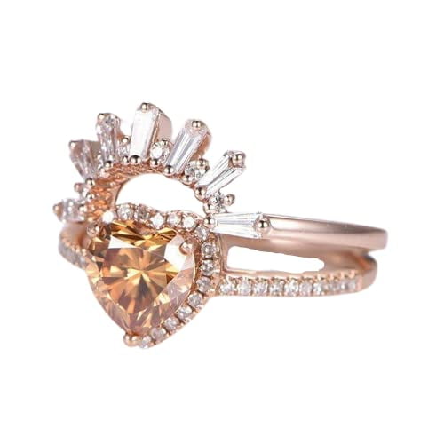 HeartsAndYou 1.9ct Natural Yellow Citrine Halo Bridal Set Birthday Ring 14k SOLID Rose Gold ...