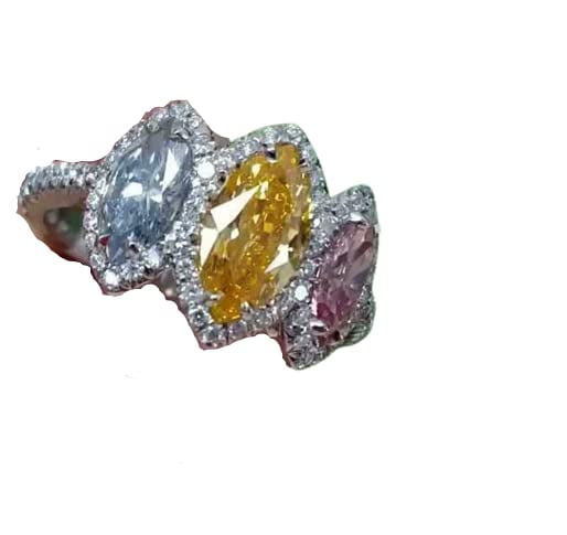 HeartsAndYou 4ct Natural Tricolor Three Stone Halo Engagement Ring 100% ...