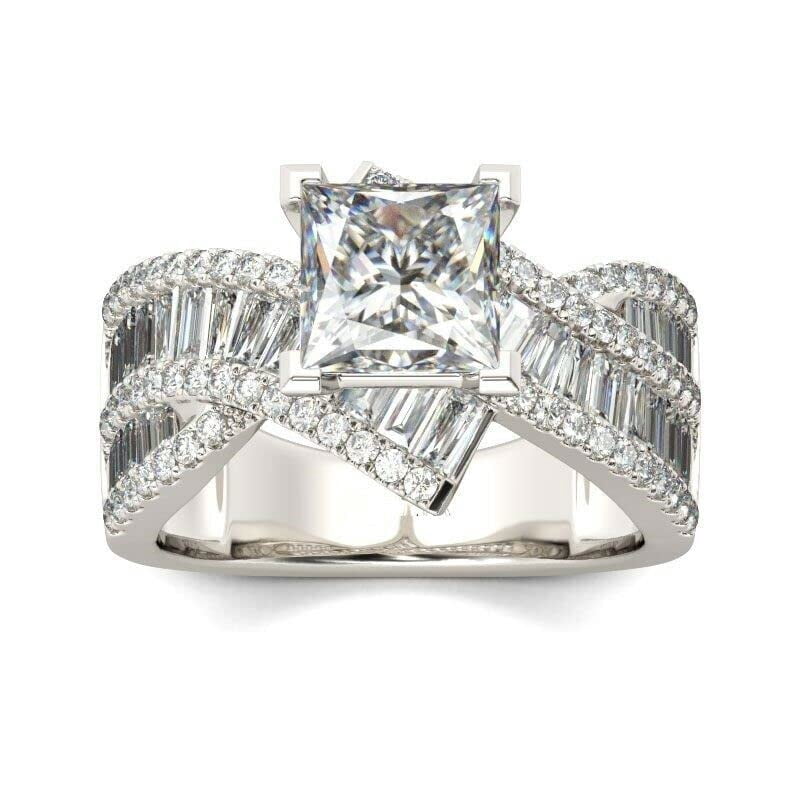 HeartsAndYou 4ct Princess Cut Moissanite Stylish Woman Engagement Ring ...