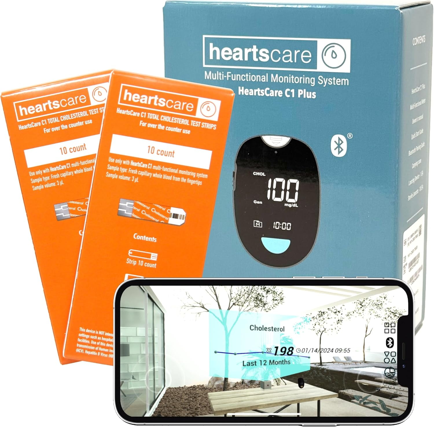 HeartsCare Total Cholesterol Testing kit - 20 Strips and 1 Meter ...
